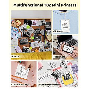 Ponek T02 Bluetooth Thermal Mini Printer Thermal Pocket Printer Paper, White Self-Adhesive Paper Compatible with T02 Bluetooth Mini Sticker Printer, Black On White Paper for Journal Photo
