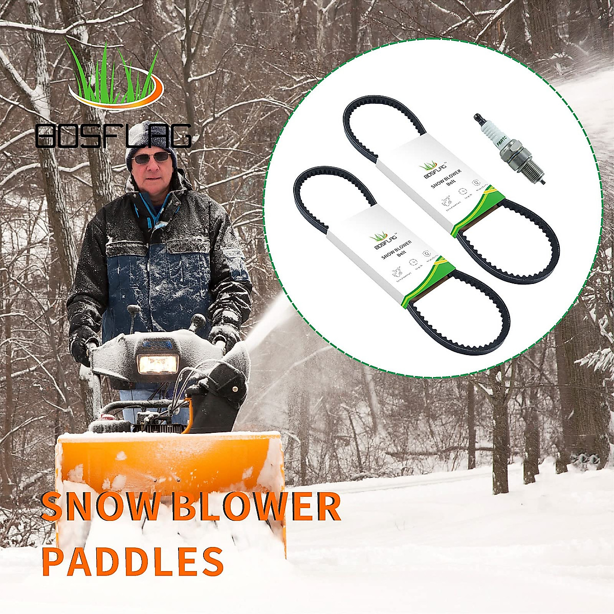 BOSFLAG 2Pack 954-04014 Auger Drive Belt Kit Replaces 954 04014 754-04014 265-245 with 751-10292 Spark Plug for MTD Two-Stage Snow Throwers