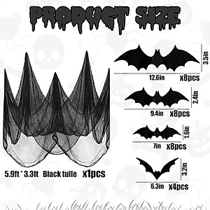 Halloween Hanging Witch Hats Decorations - 12PCS Black Witch Hats with Lights DIY Floating Witch Hats with 28PCS 3D Bats and Creepy Cloth for Kids Halloween Porch Tree Party Decorations