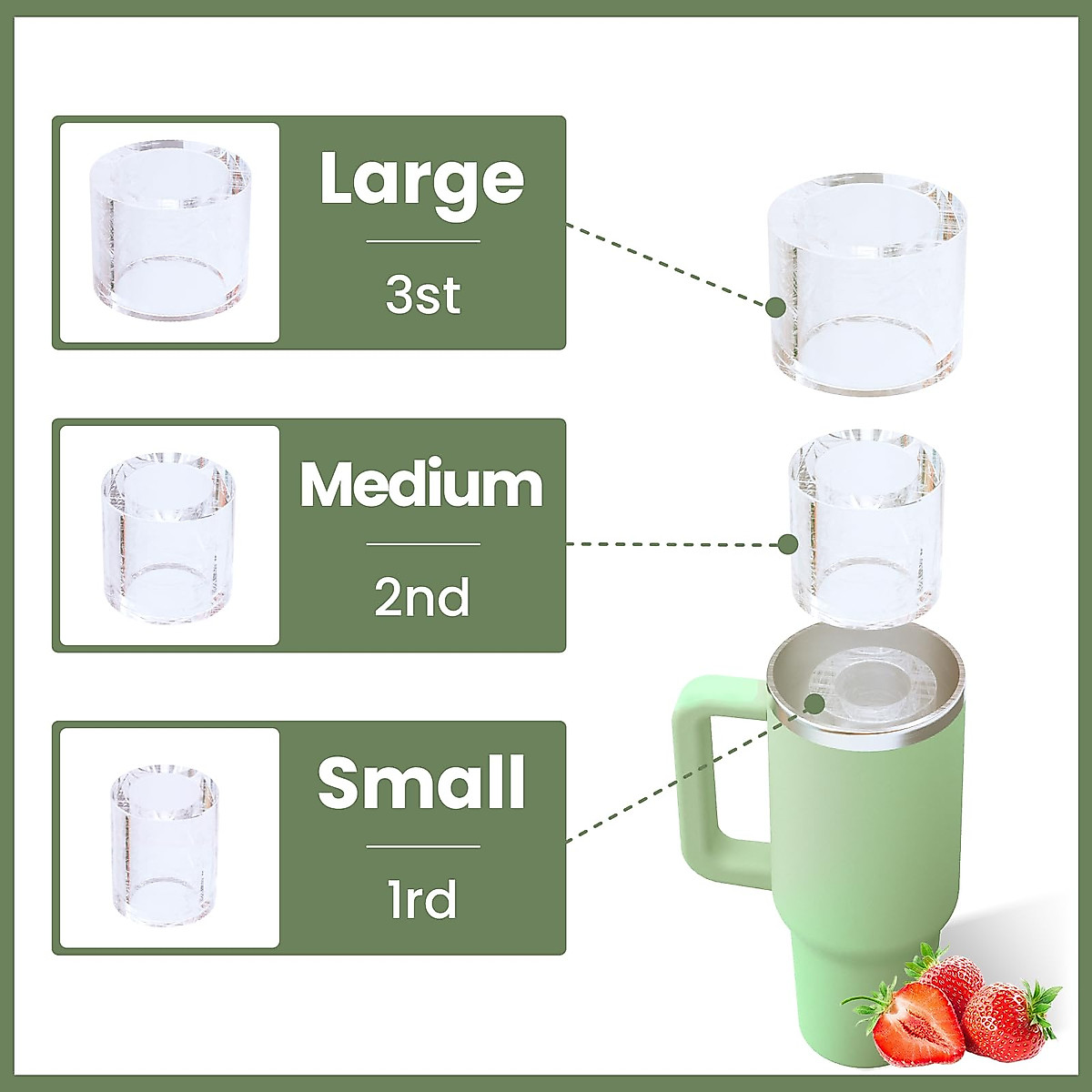 Ice Mold for Stanley Cup，Ice Cube Tray for 30oz-40oz Tumbler，3 Pcs Silicone Cylinder Tumbler Ice Mold with Lid for Freezer,Ice Drink, Whiskey, Juice, Coffee, Easy Fill and Release Ice Maker Green