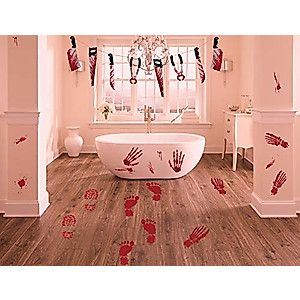Halloween Decorations Set - Bloody Backdrop & Garland Banner & Footprints Handprints Floor Clings Decals - Zombie Vampire Party Supplies Garage Yard Outdoor Indoor Decor