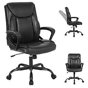 Home Office Chair,PU Leather Mid Back Computer Chair with Lumbar Support,Executive Desk Chair with 360-Degree Rolling Swivel Tilt，Ergonomic Desk Chair with Padded Armrest for Adult Men Women,Black