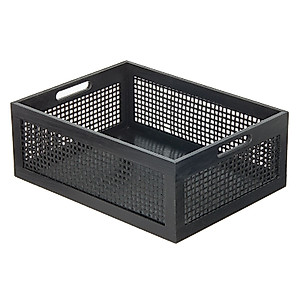 mDesign Large Decorative Wooden Crate Storage Box, Rustic Pine Wood Organizer Bin Basket w/Built-In Handles for Kitchen Pantry, Cupboard, Cabinet, Counter, Home Sort Collection - Black Pine