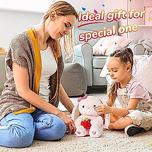 CozyWorld 10" Plush Bunny Rabbit Stuffed Animal Easter Floppy Ear Sitting Bunny Plush Pink Rabbit Plushie Toy with Strawberry Fluffy Soft Hugging Bedtime Friend Plush Toy Gifts for Kids Girls Boys