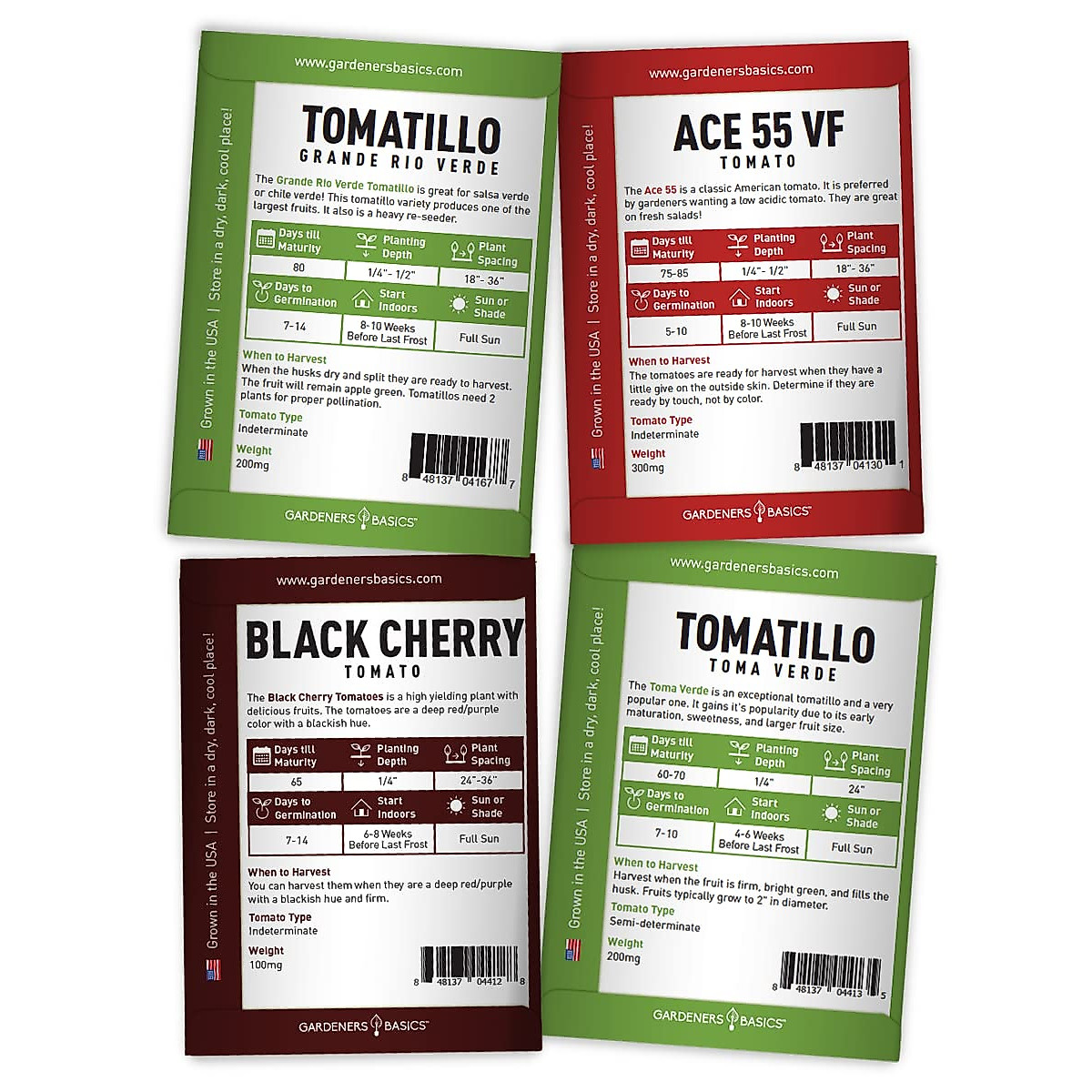 Gardeners Basics, Tomato Seeds for Planting 16 Variety Pack Heirloom Tomato Seeds, Tiny Tim, Cherry Tomato Seeds, Beefsteak Seeds, Roma Tomato Seeds, Determinate and Indeterminate and More, Non GMO