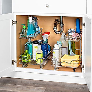 Richards Under Sink Pull-Out Sliding Shelf Organizer for Kitchen Heavy Duty with 5 Year Warranty, 11.5”W x 21”D x 14.5”H, Requires at Least 12.5” W Cabinet Opening-Chrome