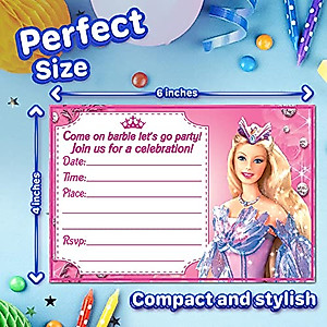 HAPPY CHOICES Barbie Invitation Cards and Envelopes – 20 Fill-in Invites for Kids Birthday Bash and Theme Party, 10X15 cm, Postcard Style…