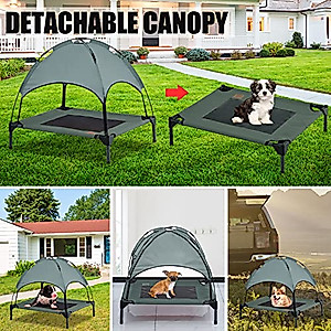 Elevated Dog Bed with Removable Canopy,M Size Portable Dog Bed for Outdoor Camping Hiking,600D Breathable Mesh Fabric and Sunshine Prevention,Raised Mesh Pet Cot with Shade Tent for Medium Dogs