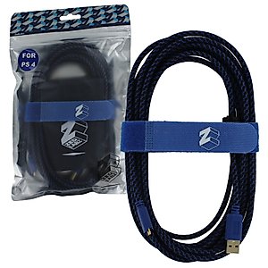 ZedLabz Ultra 5M braided charging cable for Sony PS4 controllers - gold plated flush fit extra long USB play & charge cable lead – Includes tidy and drawstring storage bag