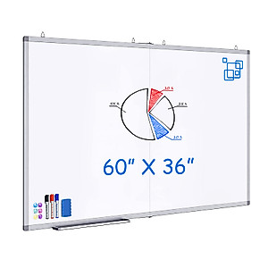 Large Magnetic Whiteboard, maxtek 60 x 36 Magnetic Dry Erase Board Foldable with Marker Tray 1 Eraser 3 Markers and 6 Magnets | 5' x 3' Big Wall-Mounted Memo White Board for Office Home & School