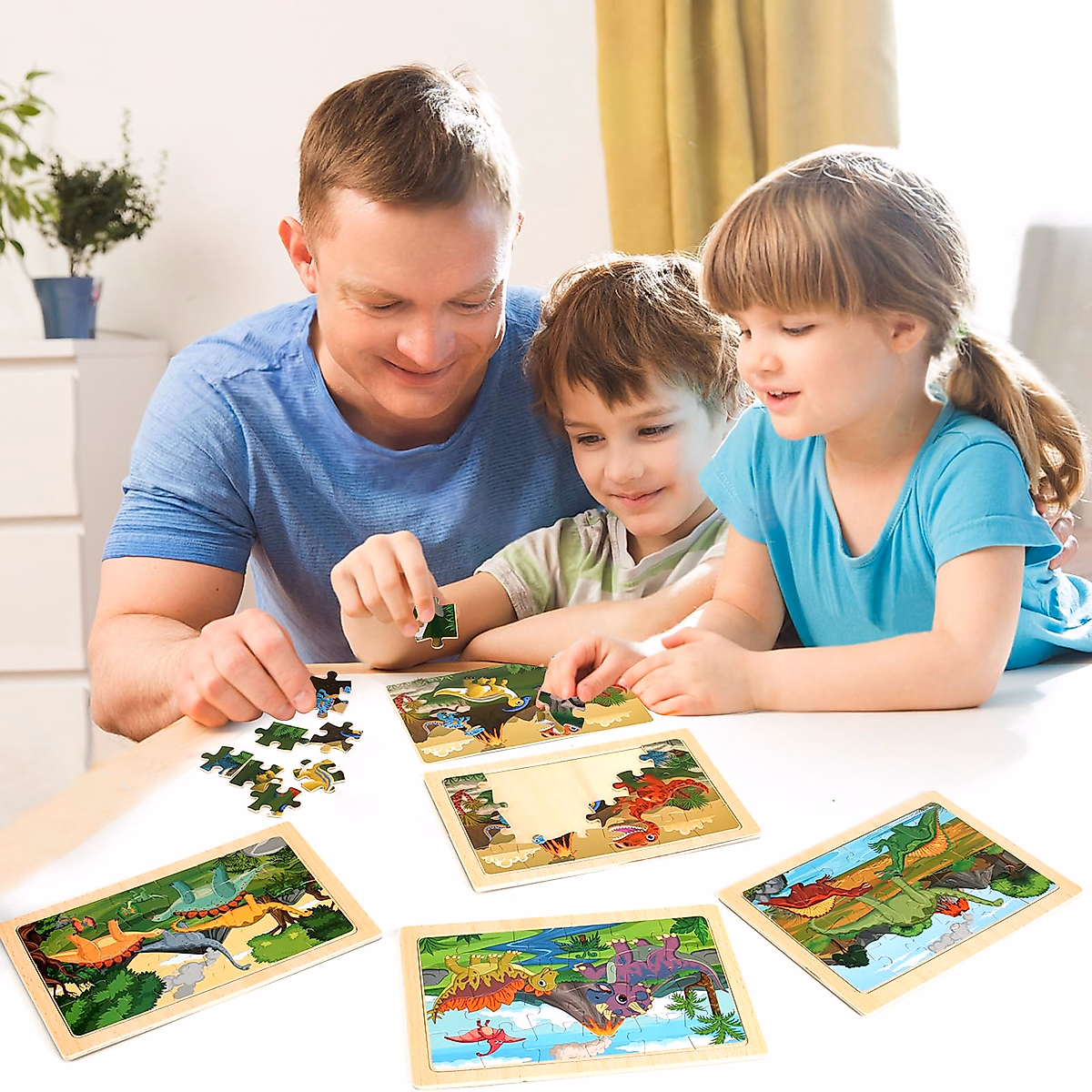 Wooden Puzzles Dinosaur Toys for Kids Ages 3-5, Set of 4 Packs with 20-Piece Wood Jigsaw Puzzles, Preschool Educational Brain Teaser Boards for Boys and Girls 3 4 5 6 Years Old