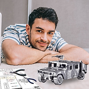 Piececool 3D Metal Puzzle Car Model Kits, American Hummer H1 Military Vehicle Models Kit, Brain Teaser DIY Metal Model Building Kits for Adults Teens Stress Relief, Best Gifts for Dad, 78Pcs