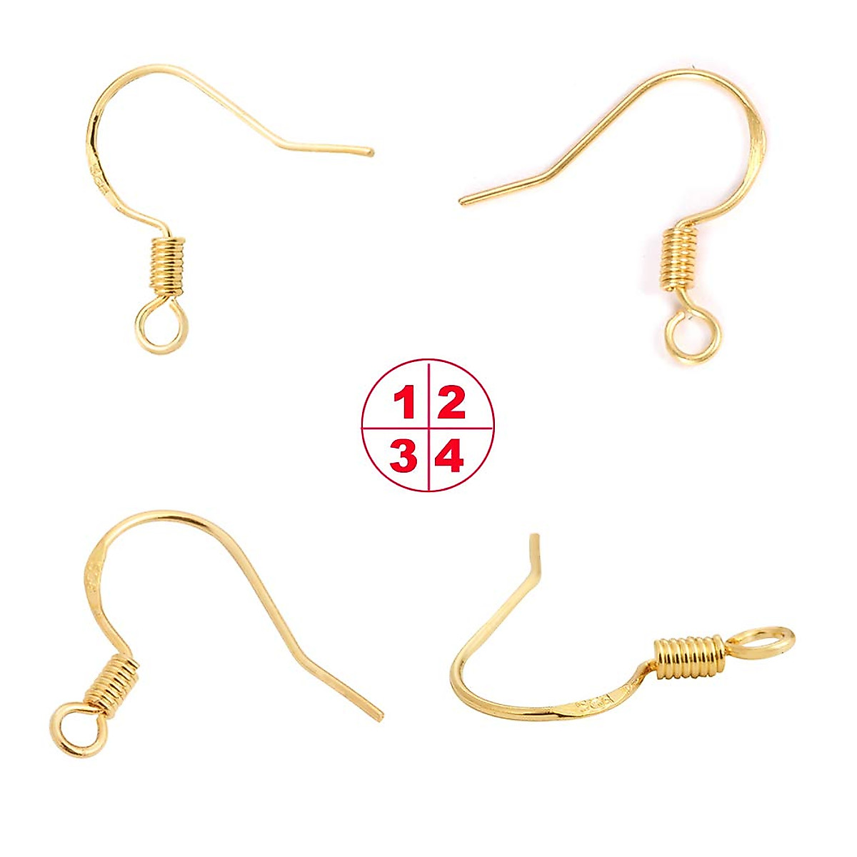 Gold Fishhook Earring Hooks - 120 PCS/60 Pairs 18K Gold Hypoallergenic Ear Wires Fish Hooks for Jewelry Making, Jewelry Findings Parts with 120 PCS Rubber Earring Backs Stopper for DIY Earrings
