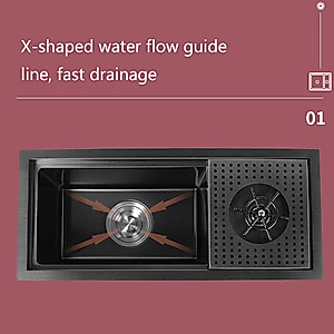 QINTH Bar Sink with Glass Rinser, Stainless Steel Undermount Prep Kitchen Sink, 23.4 X 10.2 Inches Single Bowl, for Hotel Cafe Restaurant Workstation