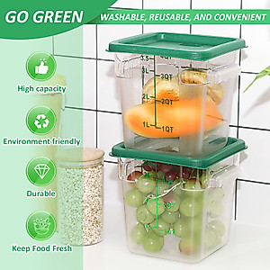 Yungyan 12 Pcs 4 Qt Commercial Food Storage Containers with Lids Restaurant Square Airtight Food Storage Containers Clear Cereal Containers for Kitchen Freezer Dishwasher Pantry(Green Lid)