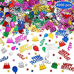 WILLBOND 4000 Pieces Happy Birthday Confetti Multi-Color Foil Confetti Birthday Decoration Scatters for Table Balloon Ribbon Cake Decoration Birthday Party Anniversary Wedding DIY Craft Supplies