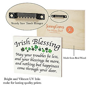 JennyGems St Patricks Day Decor, Irish Blessing Sign, May Your Troubles Be Less and Your Blessings Be More, Irish Prayer, Irish Decor, 7.25 x 6 Hanging Wood Sign