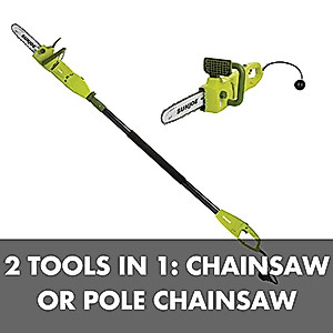 Sun Joe SWJ807E 10 inch 8.0 Amp Electric Convertible Pole Chain Saw, Green