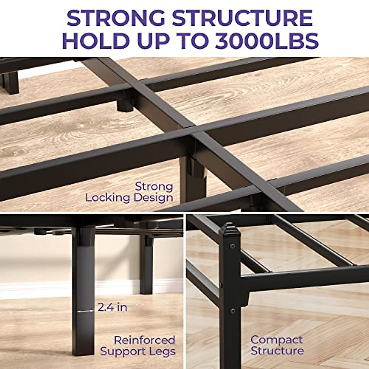 GreenForest King Size Bed Frame with Headboard Easy Assemble, 14 inch Heavy Duty Metal Platform Bed Base with Storage No Box Spring Needed Mattress Foundation, Noise Free, Black