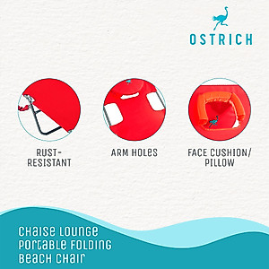 Ostrich Chaise Lounge Beach Chair for Adults with Face Hole - Versatile, Folding Lounger for Outside Pool, Sunbathing and Reading on Stomach - Deluxe, Foldable Laying Out Chair for Tanning (Red)