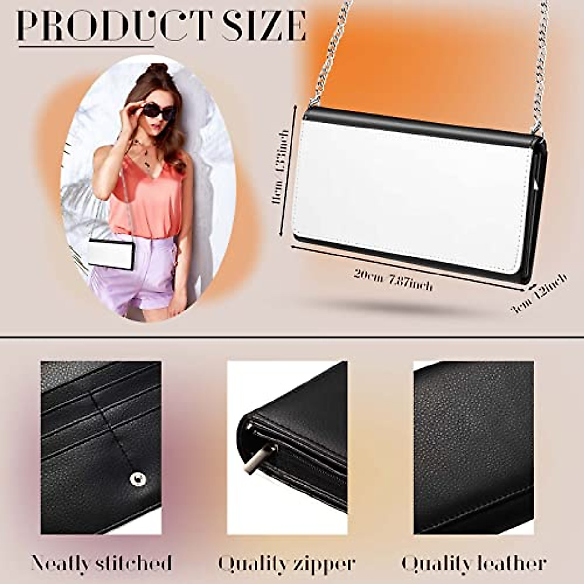 3 Pieces Sublimation Blank Wallet for Women with Chain DIY Blank White Purse Craft Bags Bulk Heat Transfer Pencil Pouch Faux Leather Makeup Bag 5 Mezzanine Multifunctional Wallets Bank Card Holder