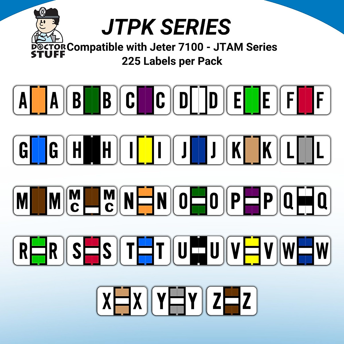 Doctor Stuff - File Folder Labels, Alphabet Letter K, Jeter 7100 - JTAM Series Compatible Alpha Stickers, Tan, 15/16" x 1-5/8", 225 Labels per Package