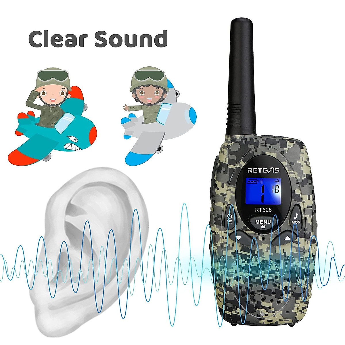 Retevis RT628 Kids Walkie Talkies,Army Toys for 6-12 Year Old Boys Girls,FRS Walky Talky with Key Lock,Gift for Outdoor Adventure Camping Hunt Trip(2 Pack,Camo)