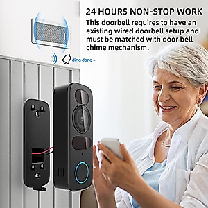 JLAZGJ Wired Video Doorbell Camera, 1080P HD, 140° View, IR Night Vision, Motion Detection, 2-Way Audio (existing doorbell Wiring & Mechanical Chime Required), Compatible with Alexa