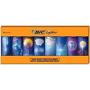 BIC Pocket Lighter, Special Edition Retro Wave Collection, Assorted Unique Lighter Designs, 8 Count Tray of Lighters