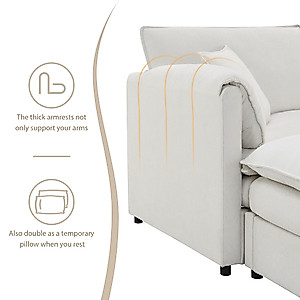 ONEMMLION 134" Cloud Couch Sectional Sofa with Ottomans, Modular Sectional Couch with Double Cushions, Modern 6 Seat Comfy Oversized Chenille U Shaped Couch for Living Room, Cream White