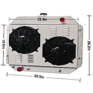 FitferaLu 3 Row All aluminum Radiator with Shroud Fan Replacement for 1966-1979 Ford Bronco F100 F150 F250 F350 F500