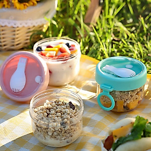 Portable Overnight Oats Containers with Lids and Spoon, Overnight Oats Jars for Breakfast, MealPrep Jar Airtight, 20 OZ, Large, Airtight, Set of 2