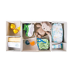 Set of 4 Organizer Bins with Dividers for Closet Dresser Drawer Inserts Bathroom Dorm or Baby Nursery; Store Socks Underwear Clothes; Clothing Organization; (Set of 4, Yellow-tinted Beige)