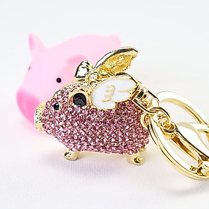 Sviiok Nansheng Pig Keychain,Cute Keychain Accessories for Women,Pink Flying Pig Gift for Pig Lovers,Crystals Key Decoration for Girls,2x6