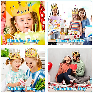 SIQUK 24 Pieces Golden Paper Crowns Gold Party Crowns Princess Prince Crown Hats King Crowns with 980 Pieces Gem Jewels Alphabet Number Letter Stickers for Party and Celebration