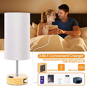 ZEXDOK Table Lamps Set of 2 with USB Ports and Outlets, Touch Control Lamps for Bedroom 3-Way Dimmable Nightstand Lamps with USB A+C Charging Ports & Ac Outlet for Living Room, Dorm, Home Office