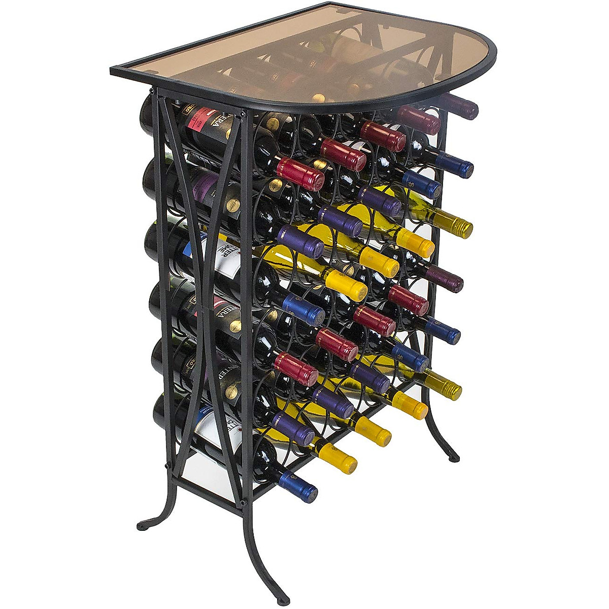Sorbus Wine Rack Stand Bordeaux Chateau Style with Glass Table - Holds Bottles of Wine - Elegant French Style Wine Rack to Compliment Any Space - Minimal Assembly (Wine Stand - 30 Bottles)