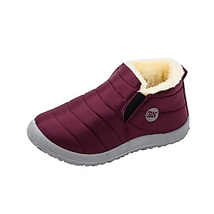 NOLDARES NIMIZIA Boots for Women Round Toe Water-Repellent Winter Warm Slip-On Boots Cotton Plush Short-Tube Flat Snow Boots
