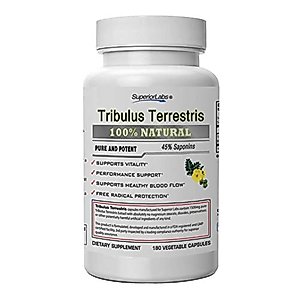 Superior Labs - Tribulus Terrestris - Performance Support & Cortisol Blocker with 45% Saponins, High Potency & Pure 1500mg Dosage, 180 Vegetable Caps - Supports Vitality - with Added BioPerine®