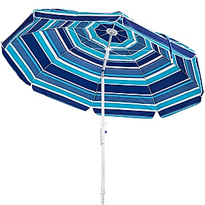 MEWAY 6.5ft Beach Umbrella with Sand Anchor & Tilt Mechanism, Portable UV 50+ Protection, Outdoor Sunshade Umbrella with Carry Bag, for Garden Beach Outdoor