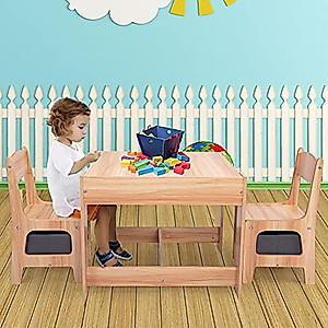 Nyeekoy 3 in1 Multifunctional Wood Table and 2 Chairs Set, White and Gray Children Activity Desk for Toddlers Playing, Drawing, Reading