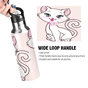 Kigai Cute Cat Water Bottle with Straw Lid 20oz Vacuum Insulated Stainless Steel Sport Water Bottles for Gym, School, Travel