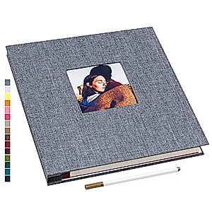 potricher Large Photo Album Self Adhesive 3x5 4x6 5x7 8x10 Pictures Linen Cover 40 Blank Pages Magnetic DIY Scrapbook Album with A Metallic Pen (Gray)
