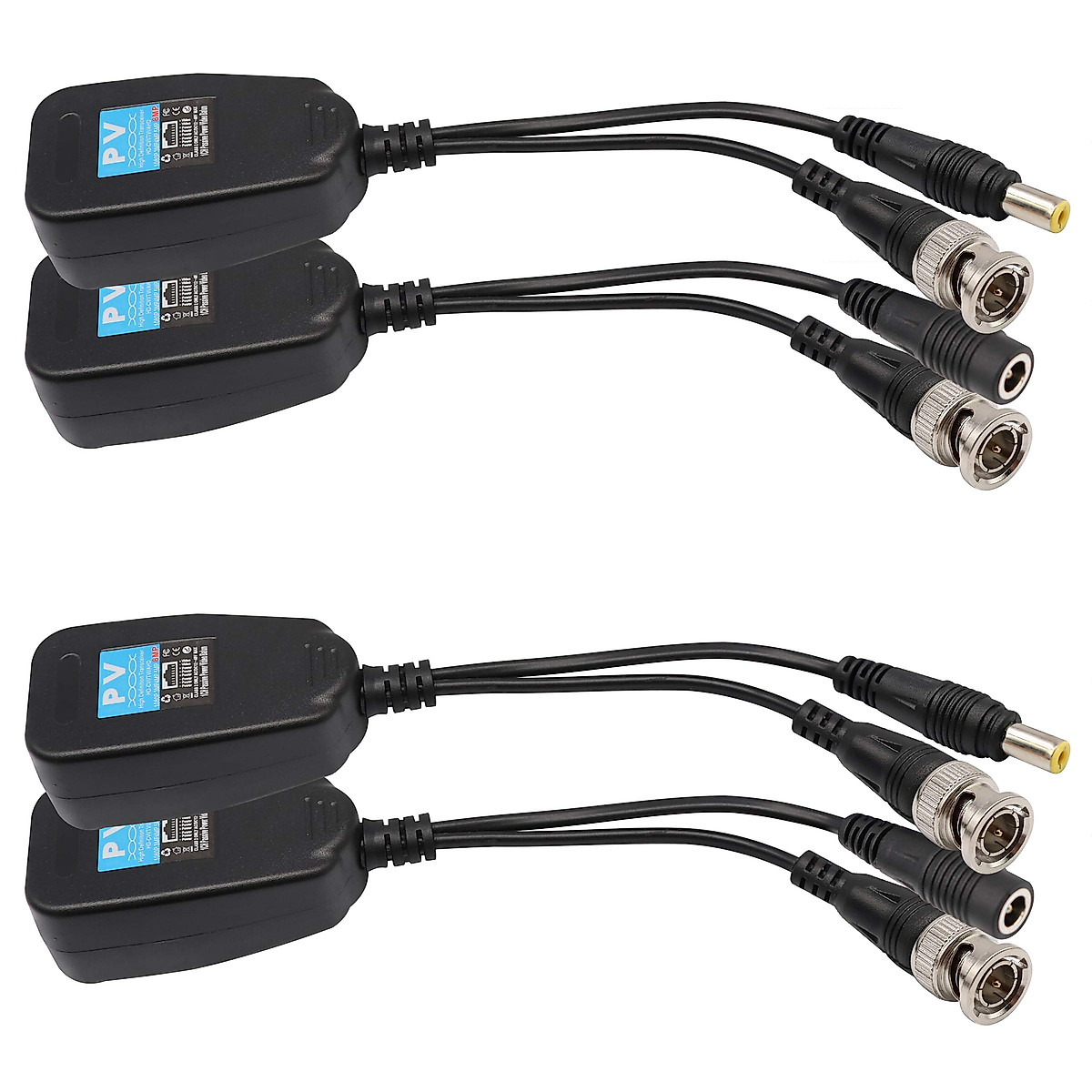 AAOTOKK Video Balun RJ45 to BNC Transceiver Transmitter HD-CVI/TVI/AHD/CVBS with DC Power Connector for 1080P 3MP 4MP 5MP 8MP CCTV Security DVR Surveillance Camera System (4Pairs)