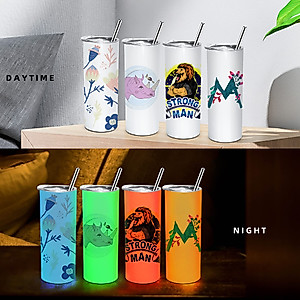 AGH 20 oz Sublimation Tumblers Glow In The Dark, 4PCS Luminous Skinny Straight Tumbler Blank, Glow From White To Green, Blue, Orange, Red, With Stainless Straw and Lid for Coffee Mug Thermos