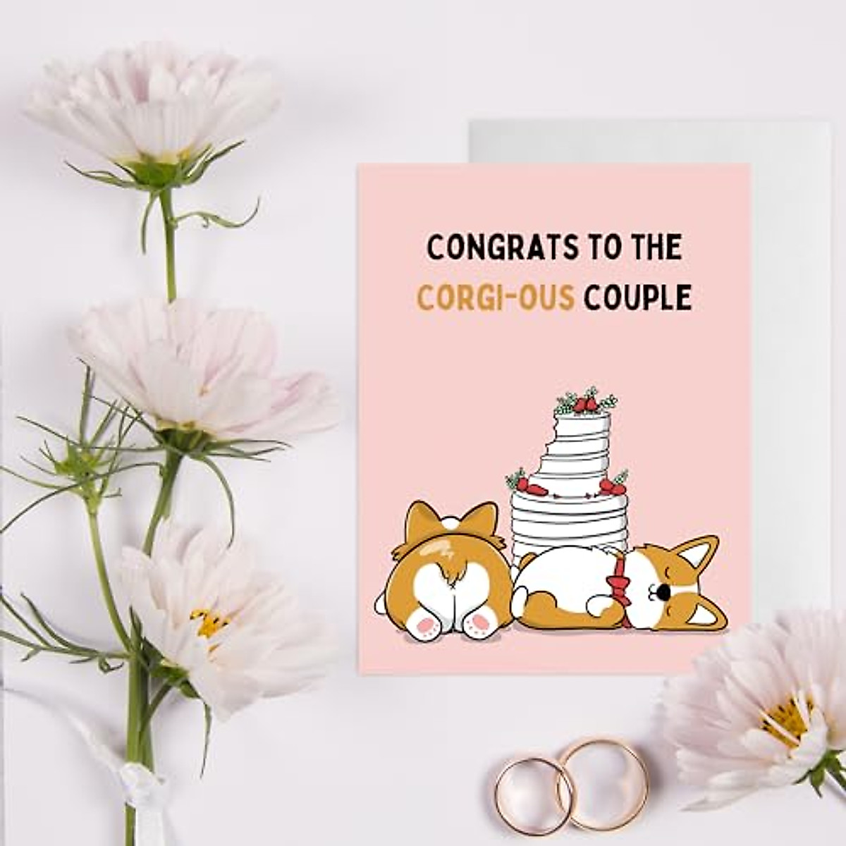 ALY LOU Funny Wedding Card, Engagement Bridesmaid Bachelorette Cards for Bride/Groom, Bridal Wedding Shower, For Him/Her, Couple, Congratulations Greeting Cards (Congrats To The Corgi-ous Couple)