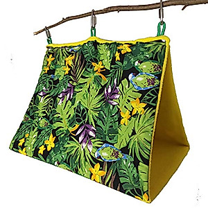 UKCOCO Bird Nest Summer Habitat Tropical Rainforest Printed Parrot Hut House Hanging Hammock Parrot Nest Swing Tent Bed Cave Cage
