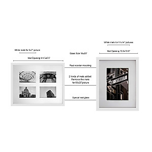 The Display Guys 16x20 White Picture Frame - Solid Pine Wood, Tempered Glass, matted for 11x14 Photo + Collage Mat Board for 4-5x7 Photo