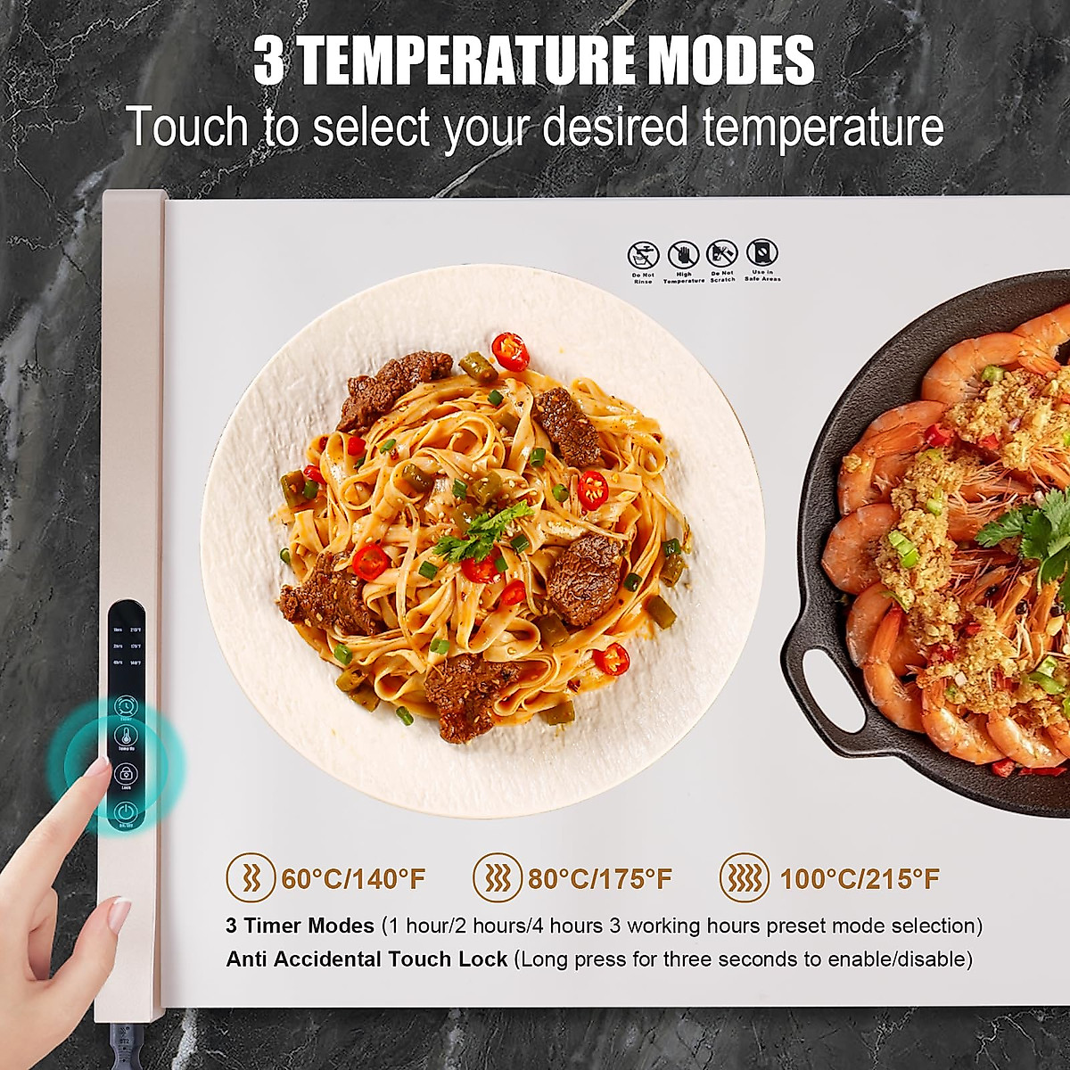 Electric Warming Tray Portable Silicone Food Warmer Heater Mat，Keep Plates Warm for Buffets Party,Travel Roll Up Fast Heating Pad,Large Surface Area Foldable Adjustable Temperature Control (L)