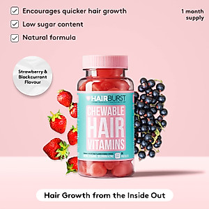 HAIRBURST Chewable Hair Vitamins for Faster Hair Growth, Gummy Vitamins with Biotin for Hair for Stronger, Longer, Thicker Hair, Hair Vitamins for Women and Men, 60 Gummies